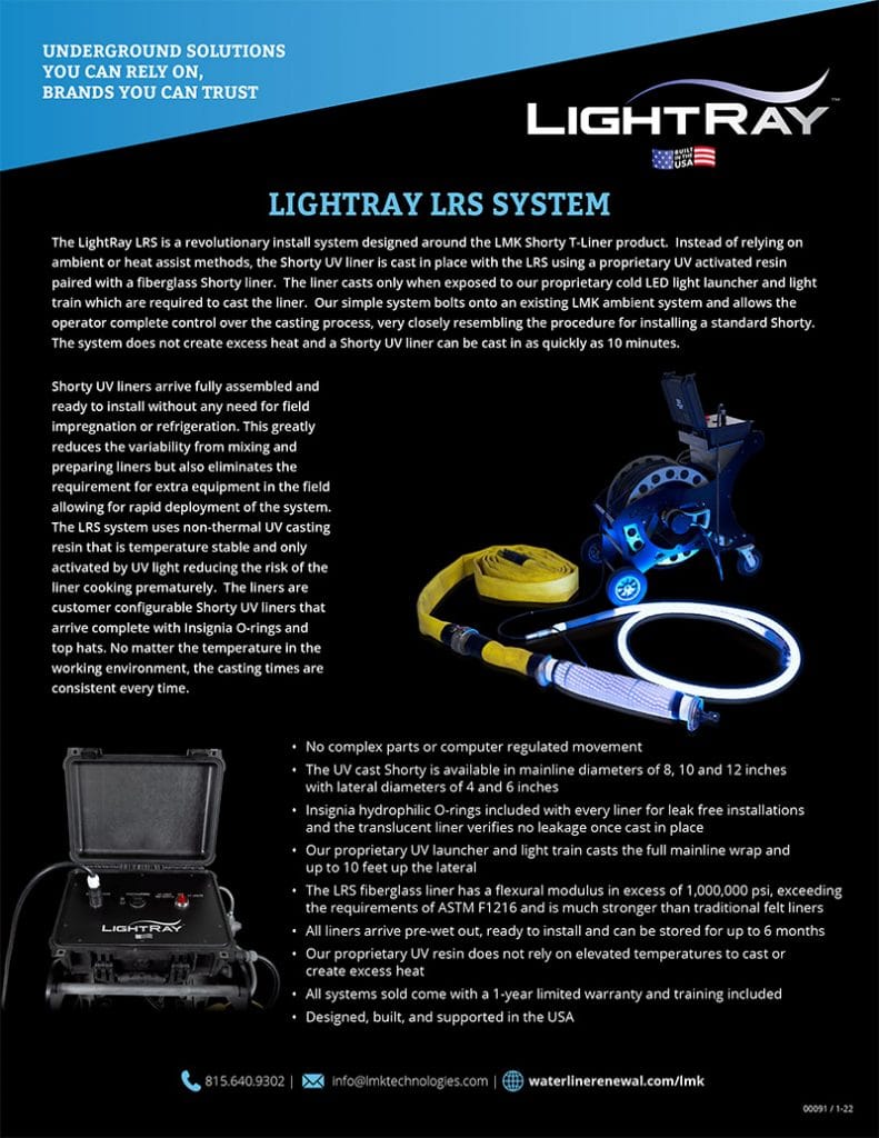 LightRay LRS UV T-Liner Shorty | Waterline Renewal Technologies
